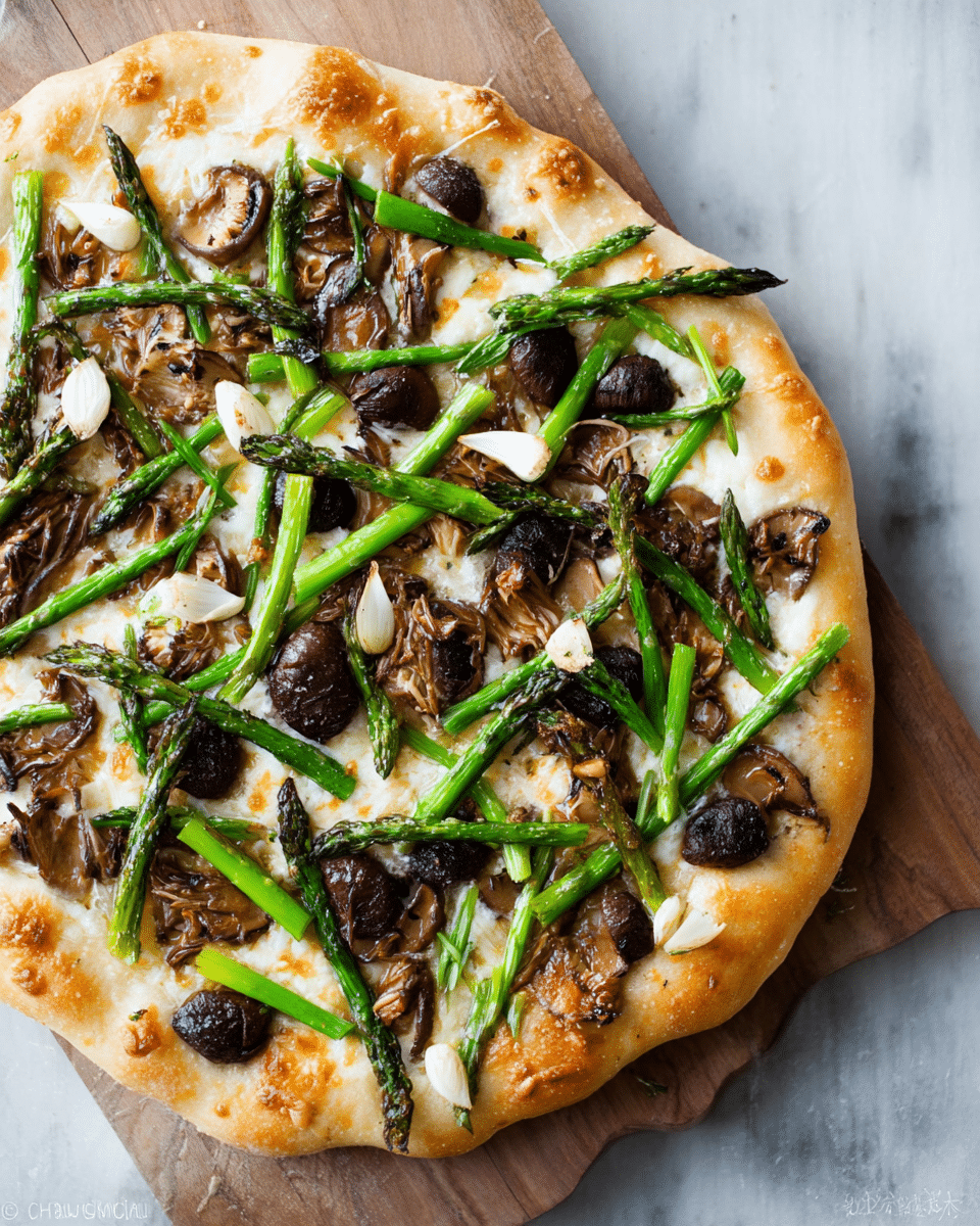 Asparagus and Morel Mushroom Pizza with Garlic Confit