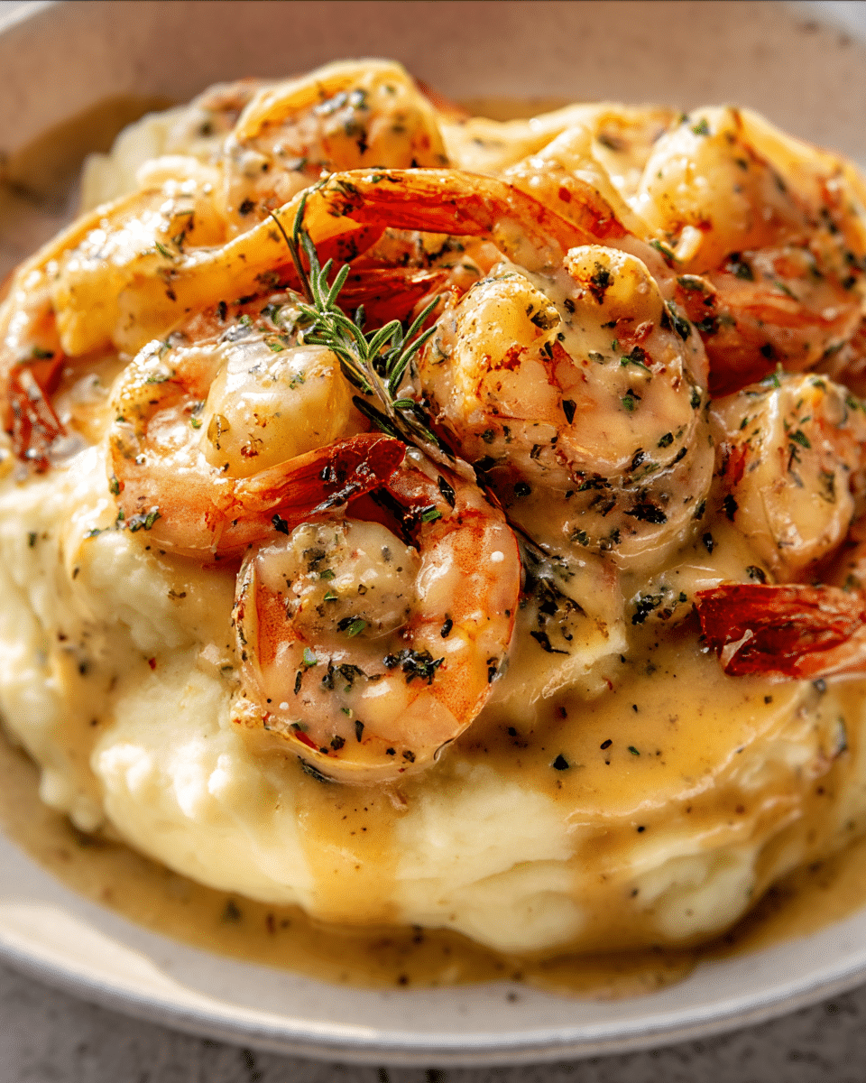 Creamy Garlic Shrimp over Mashed Potatoes