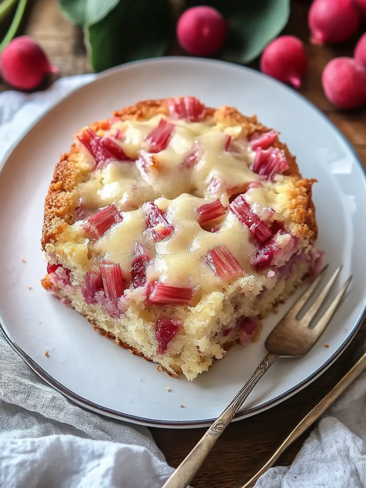 Irresistible Warm Rhubarb Cake with Rich Butter Sauce