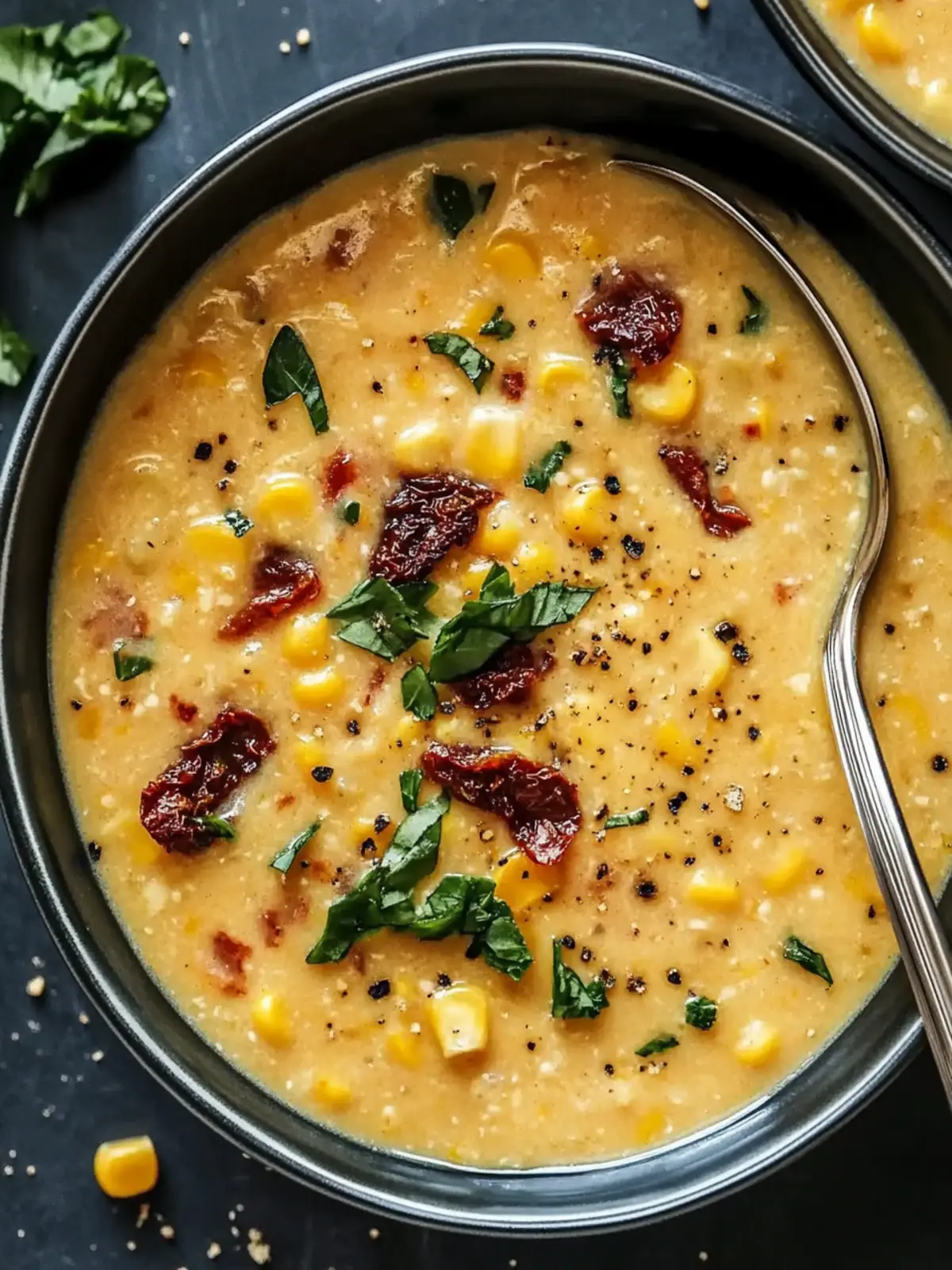 Ultimate Sun Dried Tomato Corn Chowder with Delicious Croutons