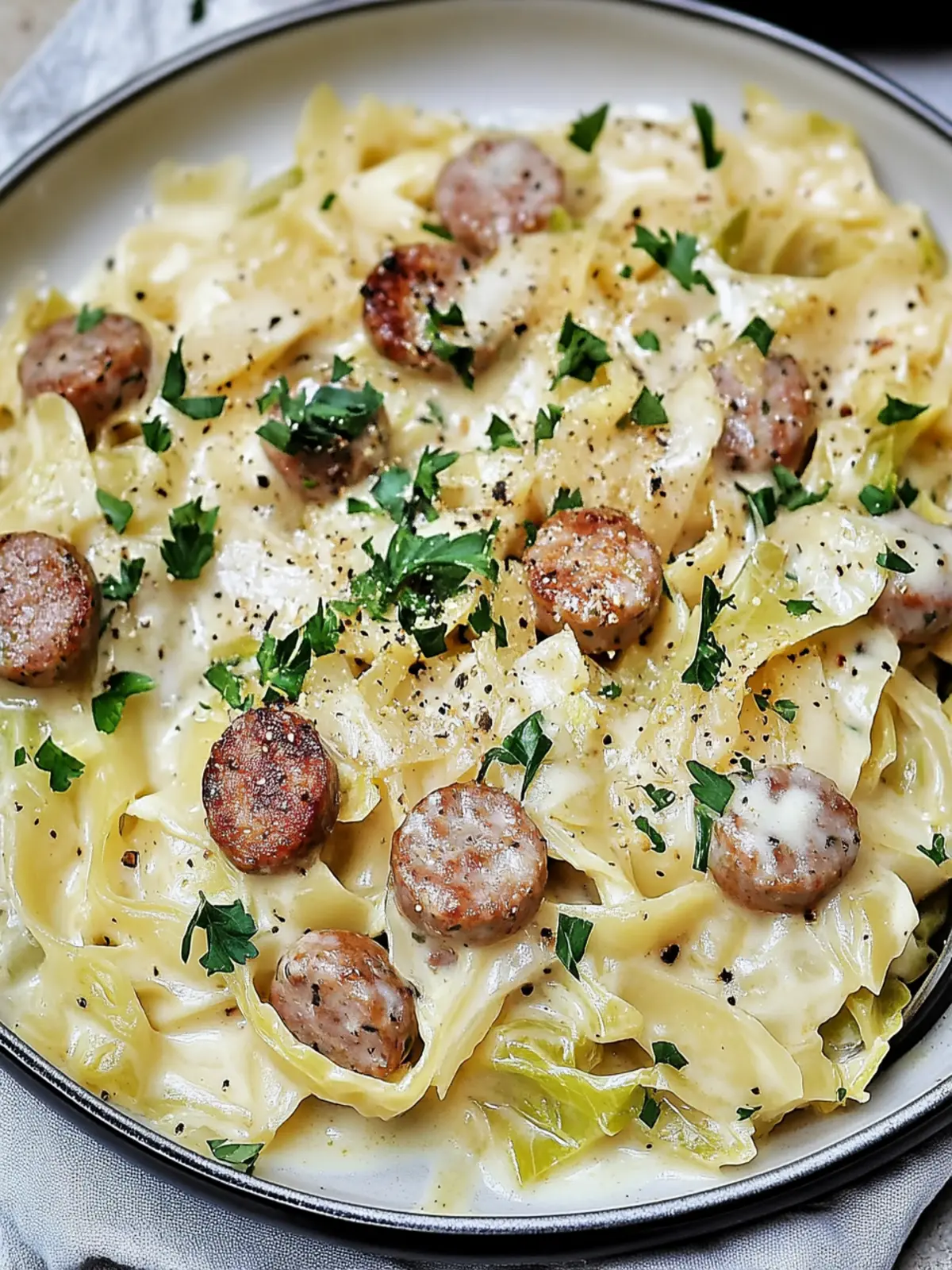 Irresistible Creamy Cajun Sausage Cabbage Alfredo in 30 Mins